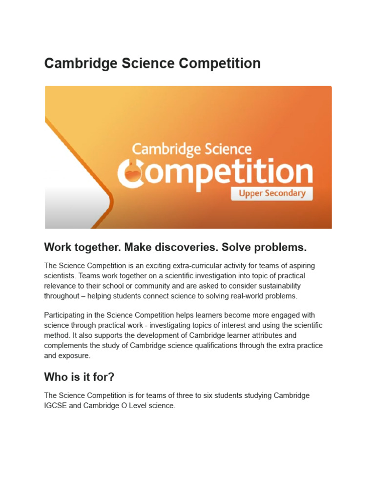 Cambridge Science competition | PDF | Science | Scientific Method