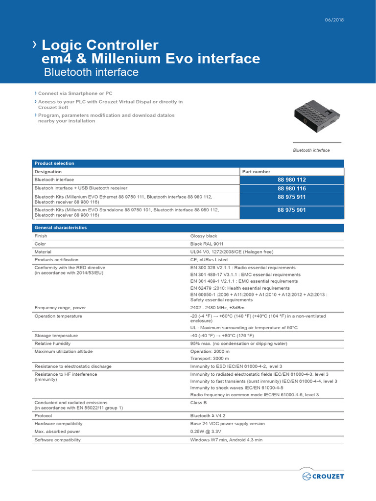 Logic Controller Em4 & Millenium Evo Interface | PDF | Bluetooth | Electrostatic Discharge