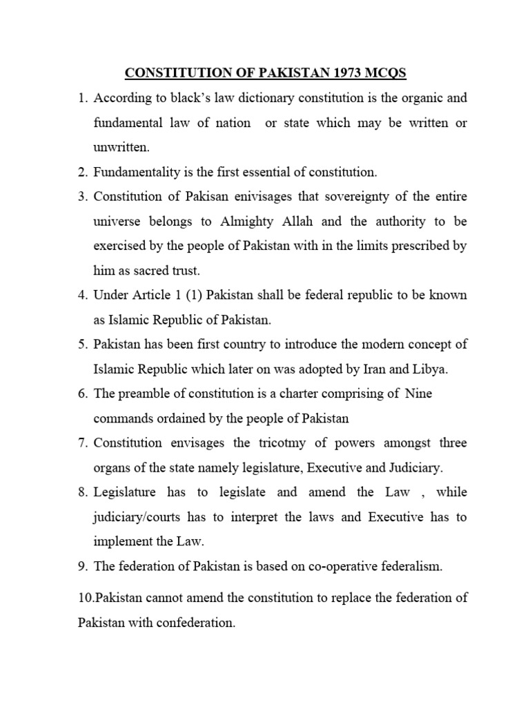 Constitution of Pakistan 1973 MCQS | PDF | Supreme Courts | Parliament ...