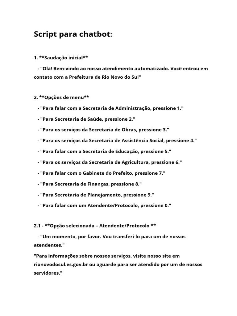 Modelo de Script para Chatbot | PDF