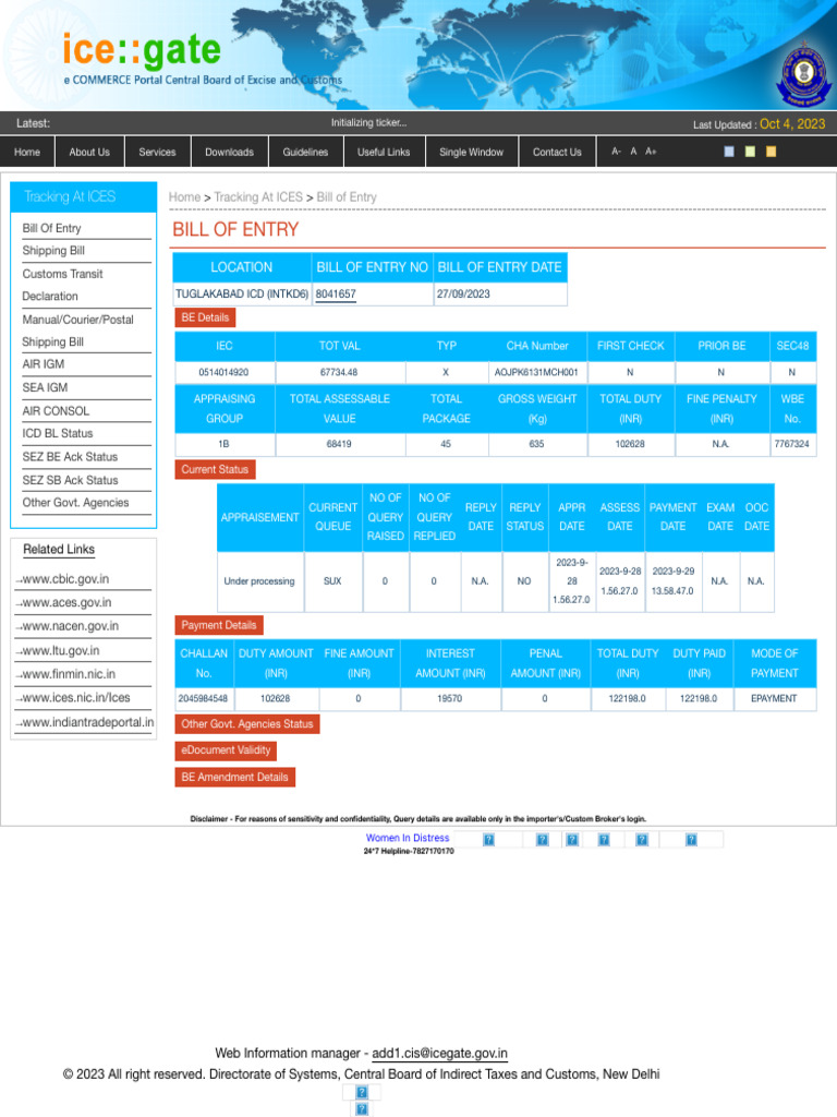 Httpsenquiry - Icegate.gov - InenquiryaticesBETrack Ices Action | PDF