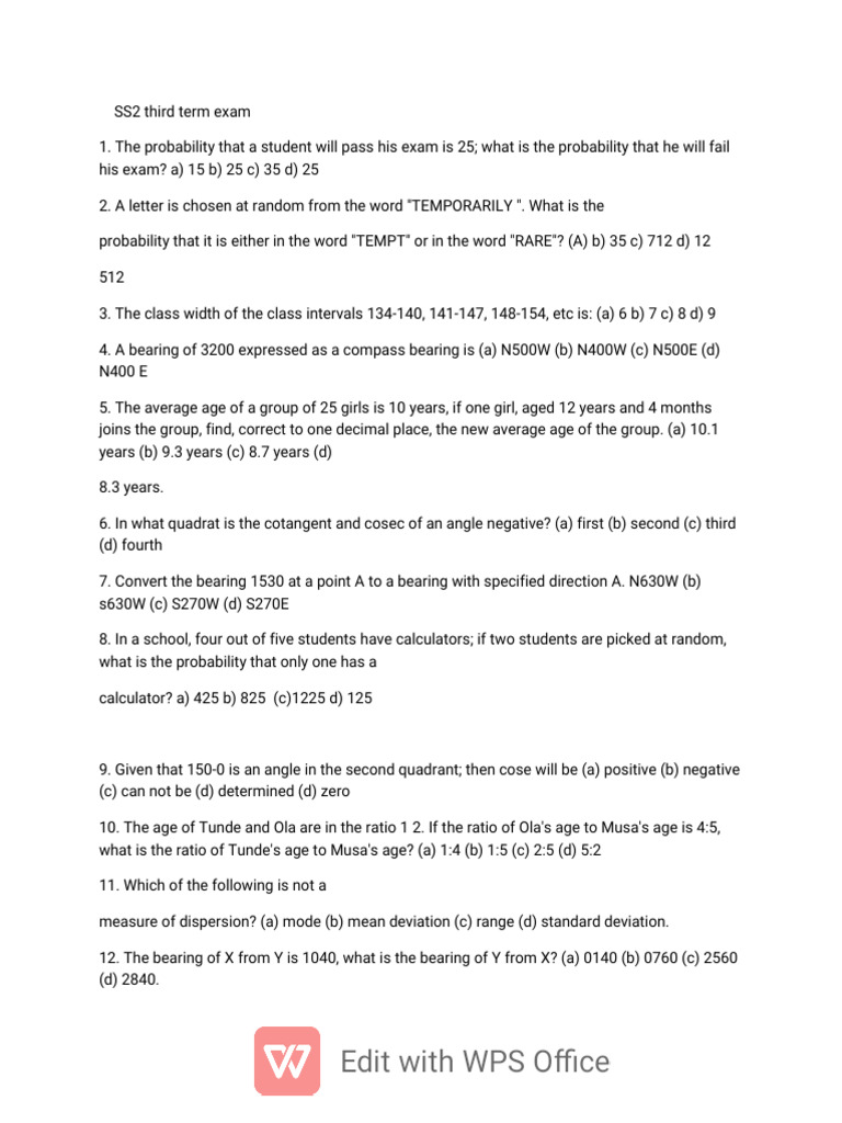 SS2 Third term-WPS Office | PDF | Mathematics