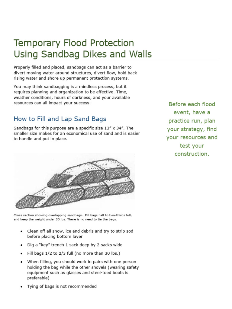 Temporary Flood Protection Using Sandbags | PDF | Levee | Earth Sciences