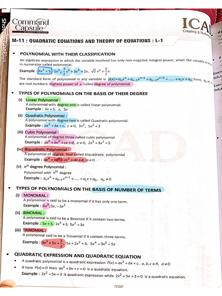 Quadratic Equations (Lecture 1) | PDF