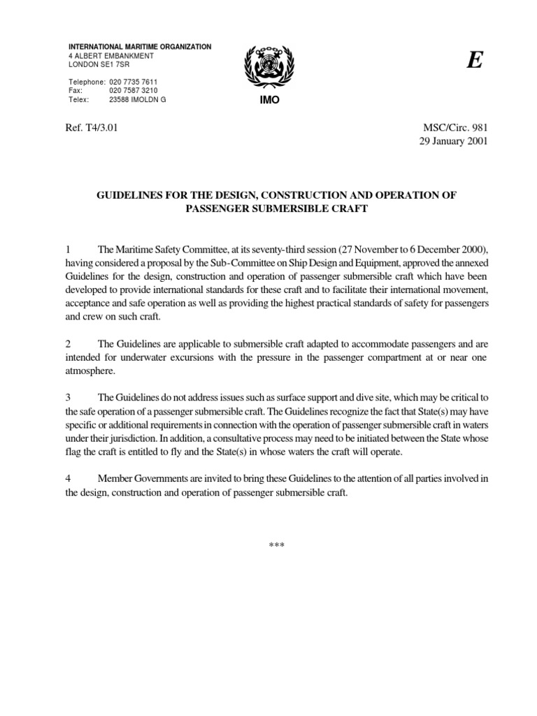 Imo Rules Submersible Vehicles | PDF | Safety | Underwater Diving