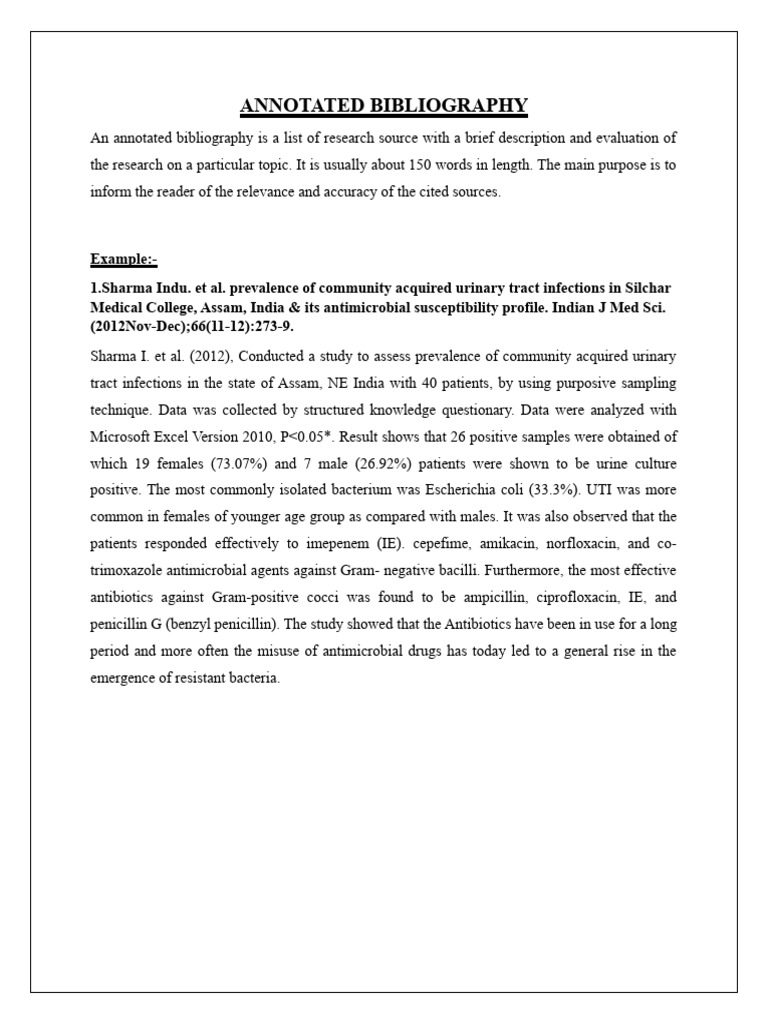 ANNOTATED BIBLIOGRAPHY For Research Assignment | PDF | Medical Specialties
