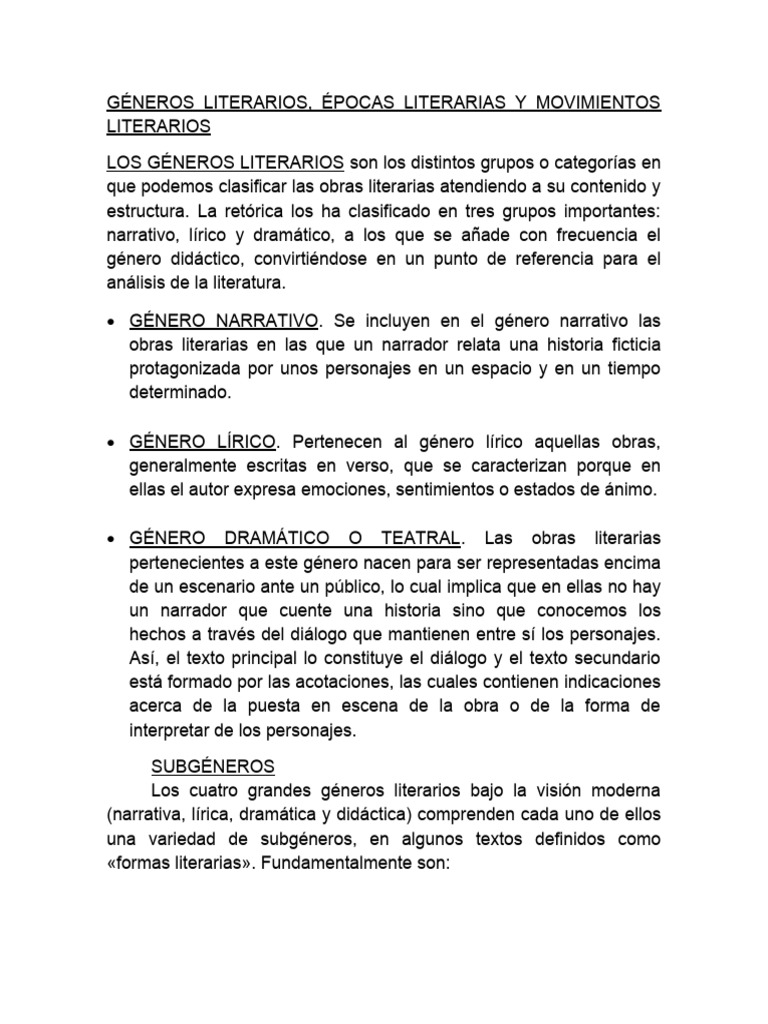 GÉNEROS LITERARIOS | PDF | Poesía épica