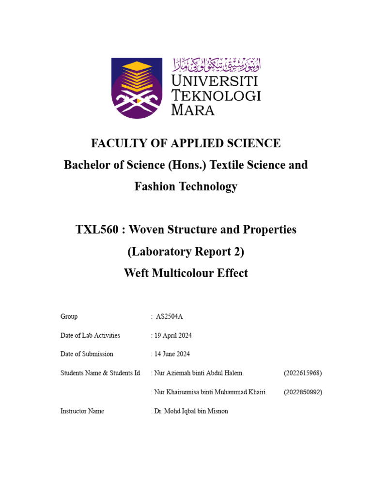 Lab 2 - Weft Multicolor Effect | PDF | Textiles | Weaving