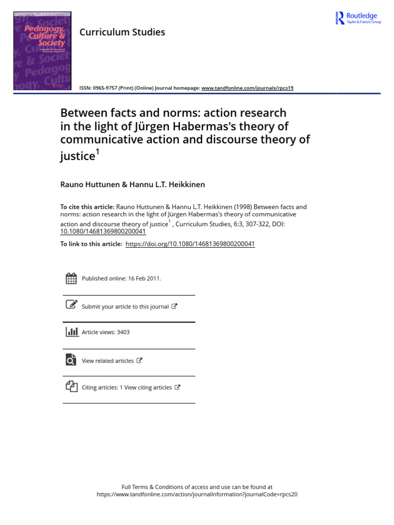 Between Facts and Norms Action Research in The Light of J Rgen Habermas S Theory of ...