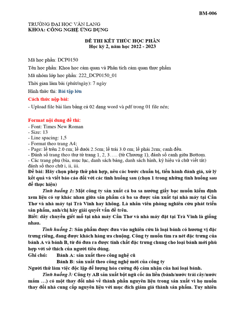 DCP0150 - KHOA HOC CAM QUAN VA PHAN TICH CAM QUAN THUC PHAM - K26CP ...