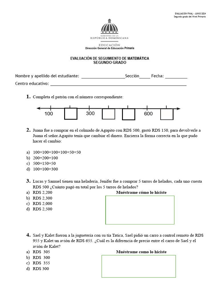 2do Mat - Eval Fin Primaria | PDF | Fruta
