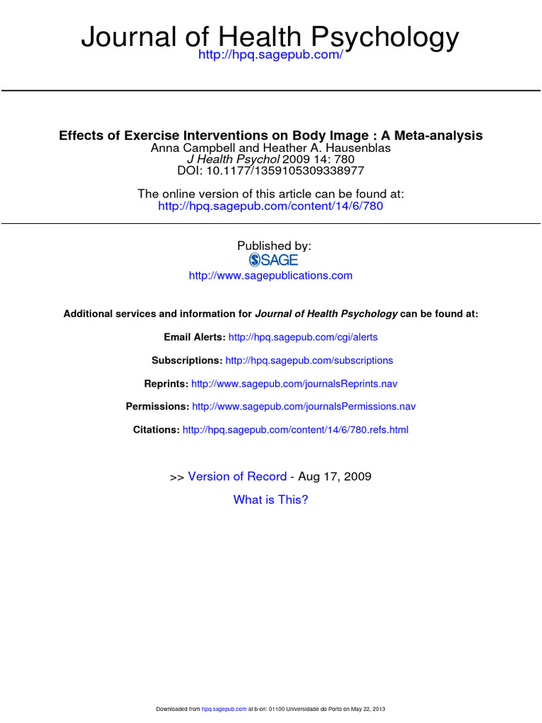 Effects of Exercise Interventions on Body Image | PDF | Effect Size ...