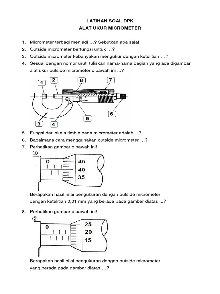 Latihan Soal DPK Alat Ukur Micrometer | PDF