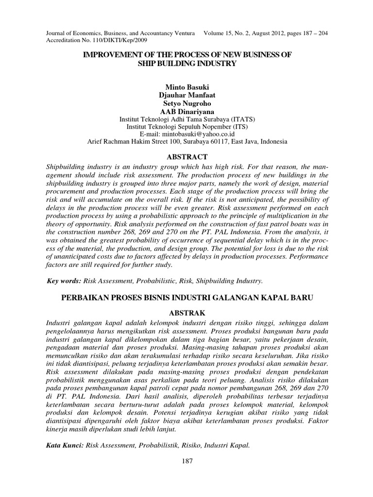 (Basuki) Improvement of The Process of New Business of Ship Building Industry | PDF | Risk ...