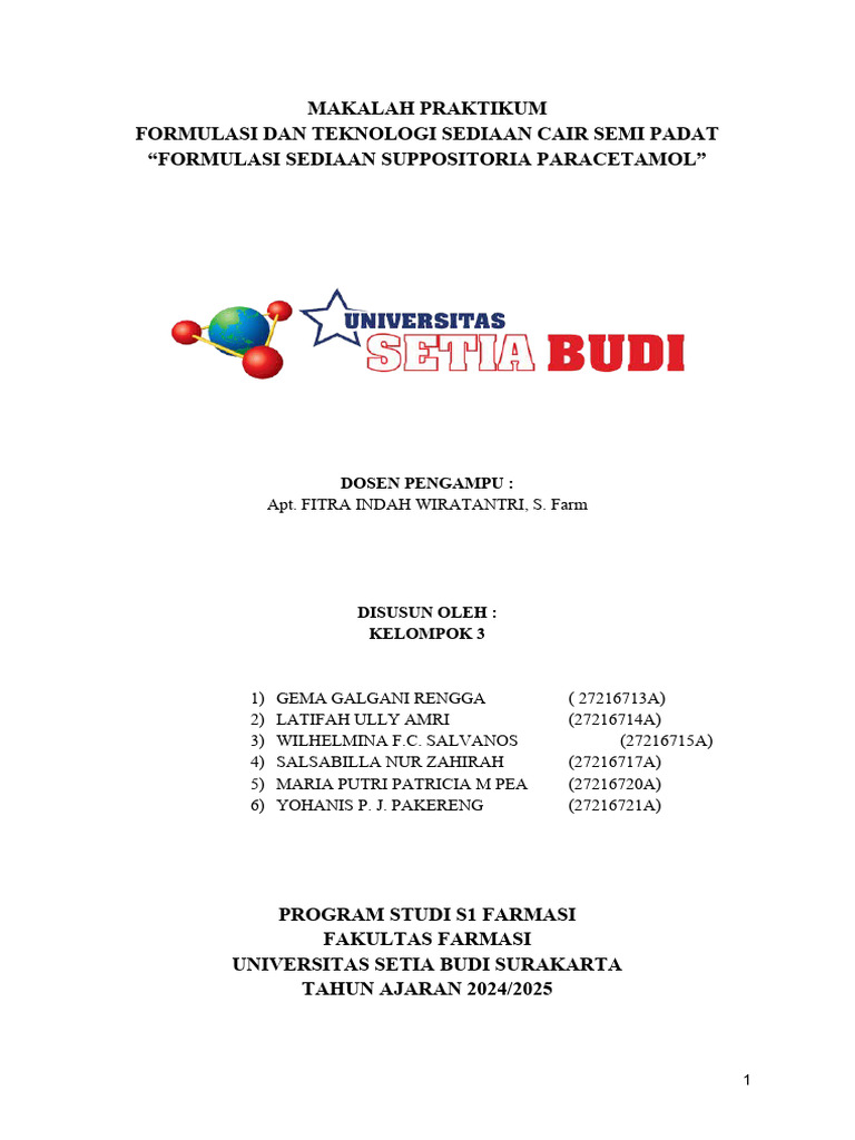 Kel 3 - FTSCSP - Makalah Formulasi Suppositoria PCT | PDF