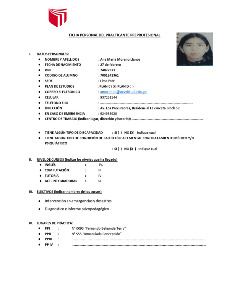 Ficha Personal Practicante Psicología | PDF | Crecimiento personal y ...