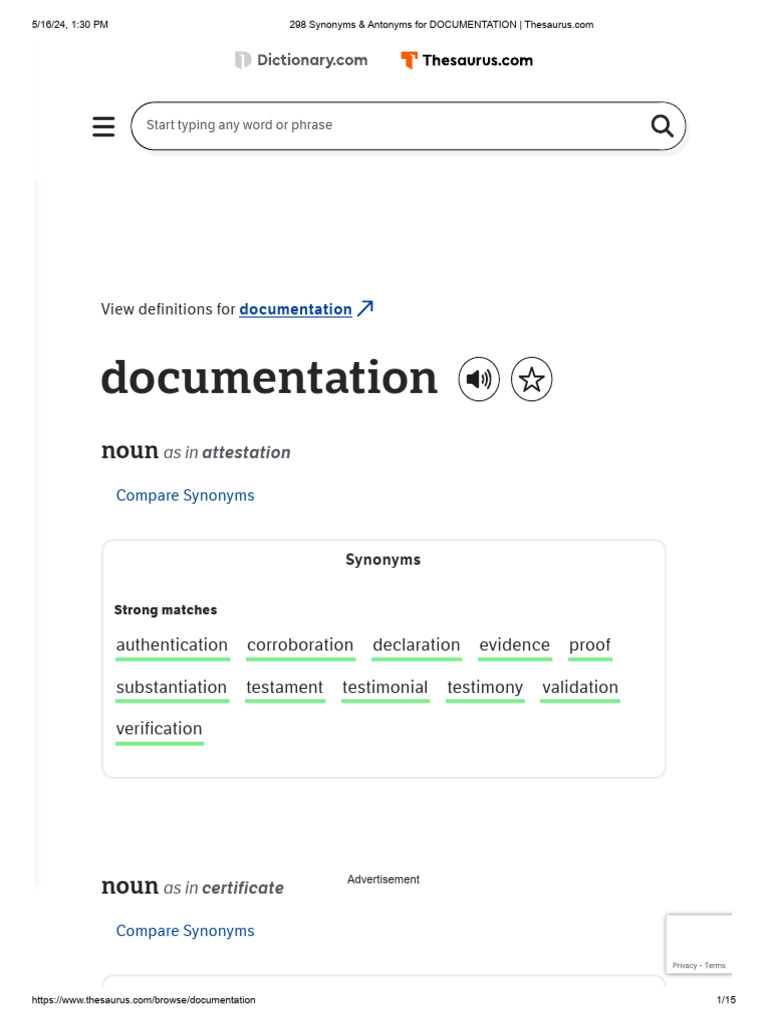 Synonyms & Antonyms For DOCUMENTATION | PDF | Testimony