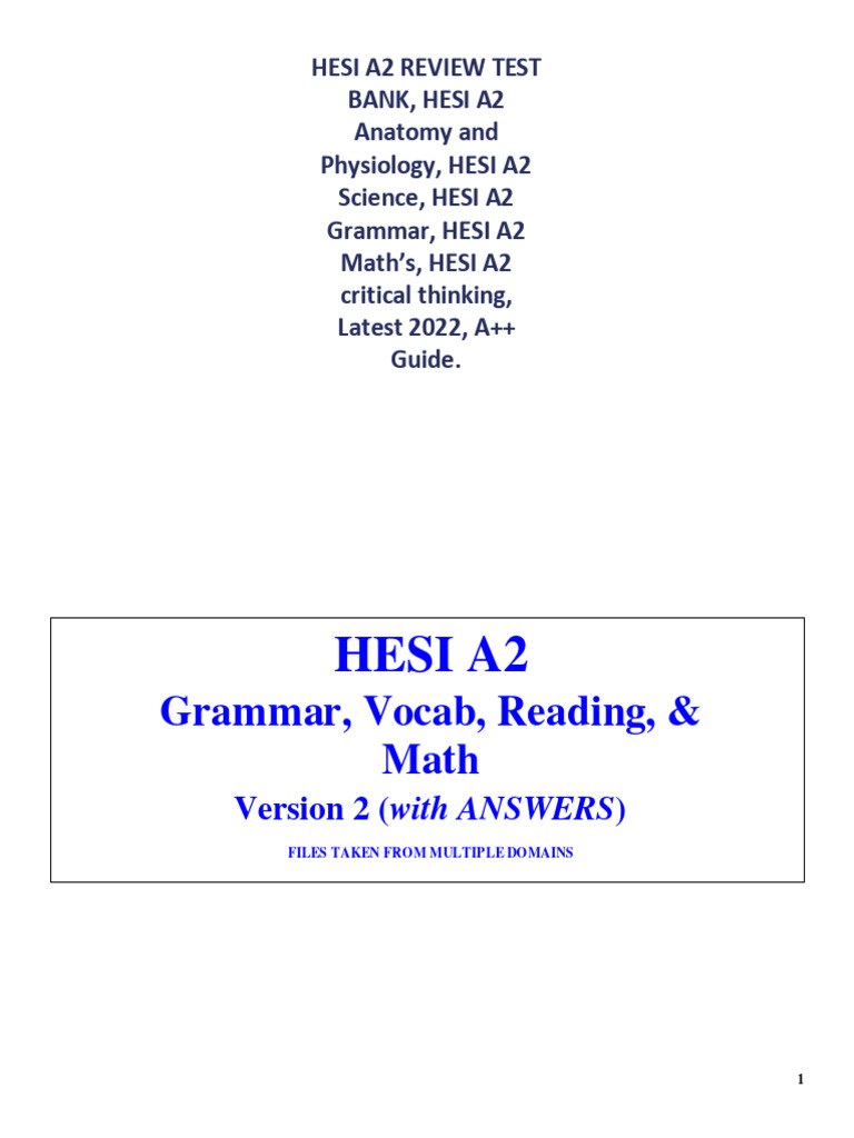 Hesi a2 Review Test Bank Hesi a2 Anatomy and Physiology Hesi a2 Science ...