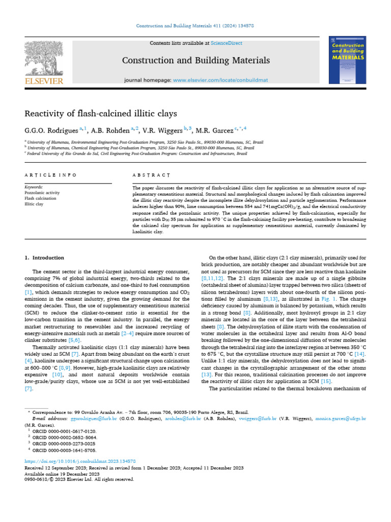 Reactivity of Flash-Calcined Illitic Clays | PDF | Cement | Concrete