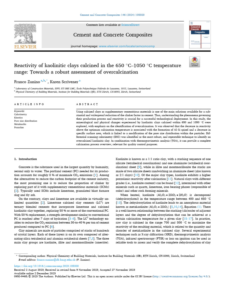 Reactivity of Kaolinitic Clays Calcined in The Temperature 650 A 1050 | PDF | Differential ...