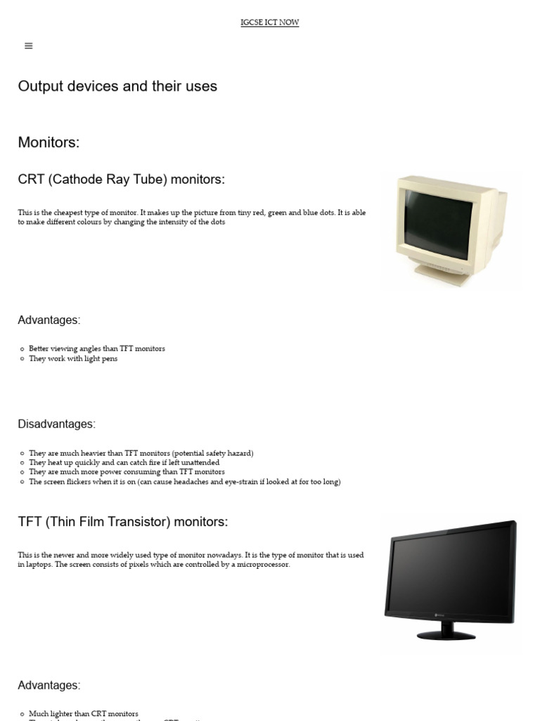 Output Devices and Their Uses - IGCSE ICT NOW | PDF | Computer Monitor ... Output Devices and Their Uses - IGCSE ICT NOW | PDF | Computer Monitor ...