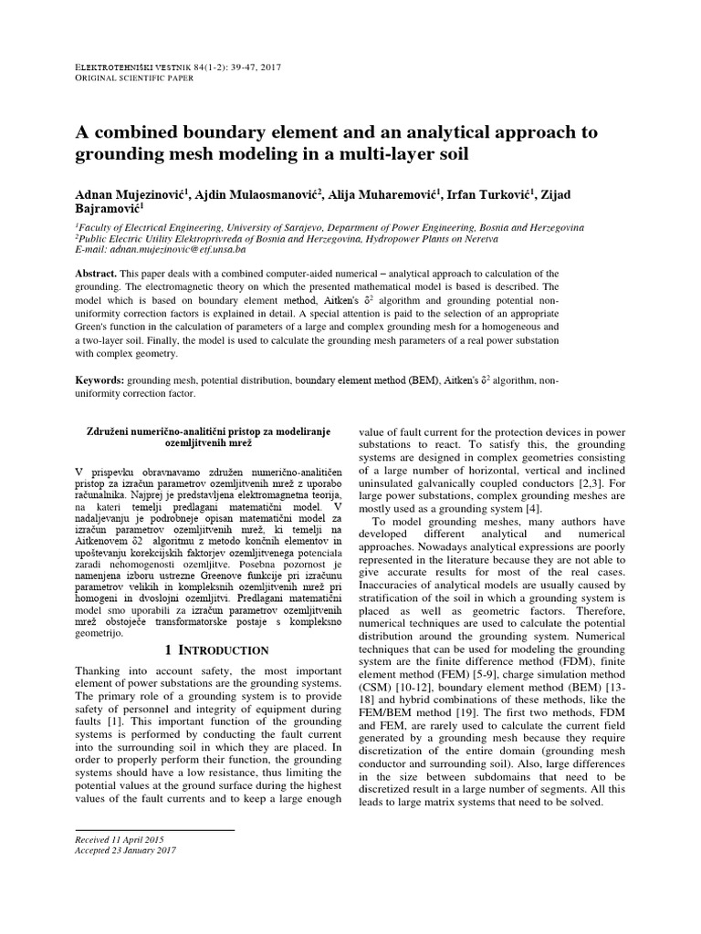 MULTILAYER Soil - Grounding Mesh Modeling - Boundary Elements ...