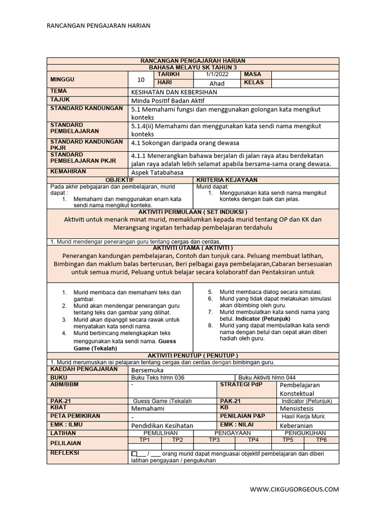 RPH Minggu 11 BM THN 3 by Cikgu Gorgeous | PDF | Pengembangan Diri | Sains & Matematika