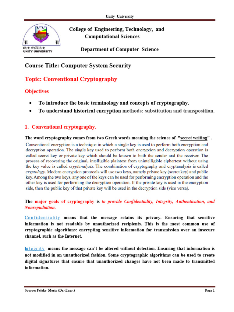 Feleke Elementry Cryptography 2023 | PDF | Cryptography | Encryption