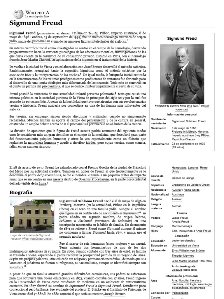 Sigmund Freud - Wikipedia, La Enciclopedia Libre | PDF | Sigmund Freud ...