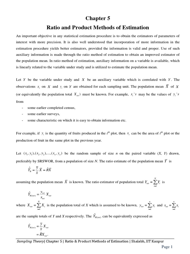 Chapter5 Sampling Ratio Method Estimation Pdf Estimator Mean Squared Error