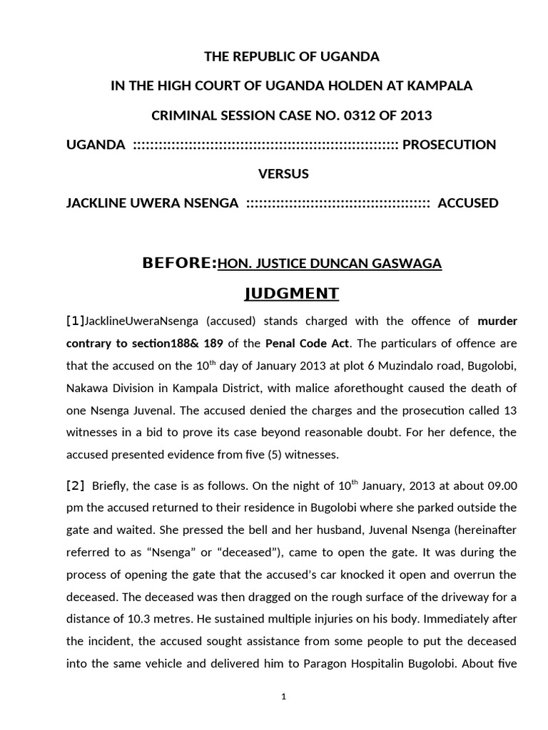 Judgment in Uwera Nsenga Murder Case | PDF | Prosecutor | Witness