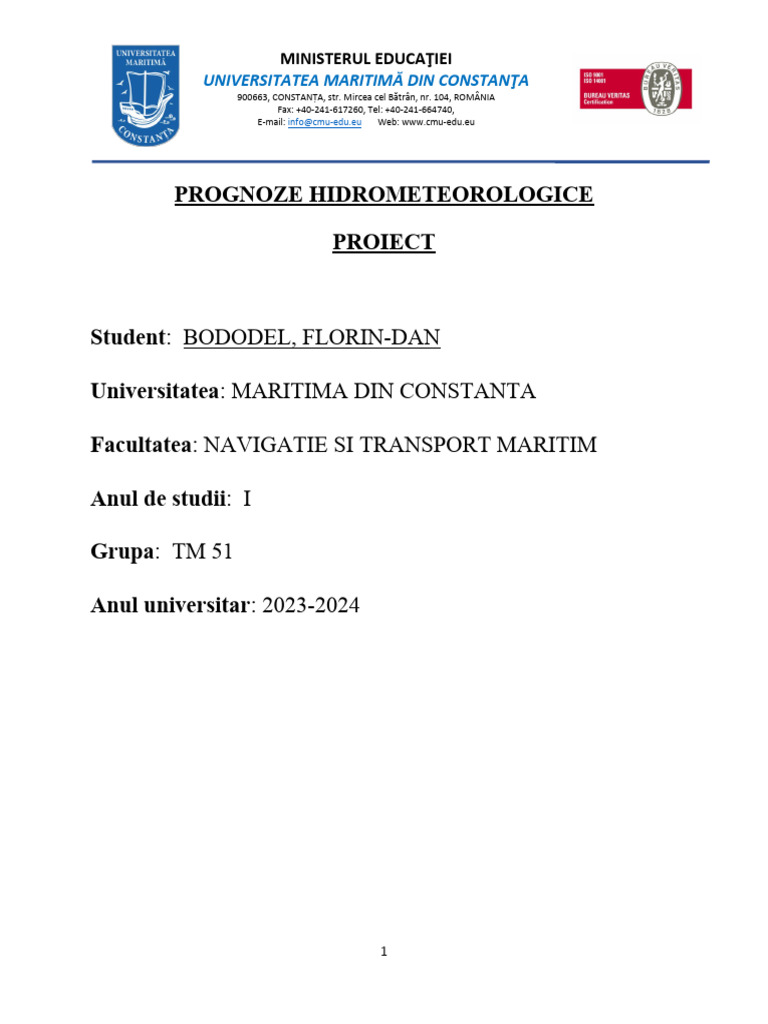 Proiect - Prognoze Hidrometeorologice | PDF | National Weather Service ...