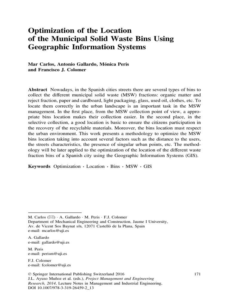 Optimization of The Location of The Municipal Solid Waste Bins Using ...