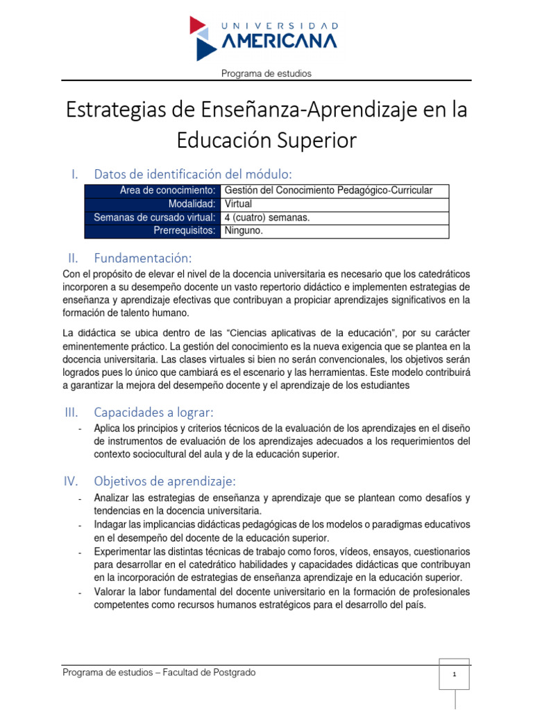 Pe Estrategias De Enseñanza Aprendizaje En La Educación Superior