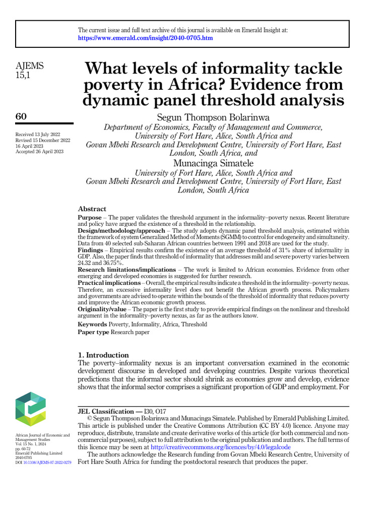 What Levels of Informality Tackle Poverty in Africa | PDF | Economic ...