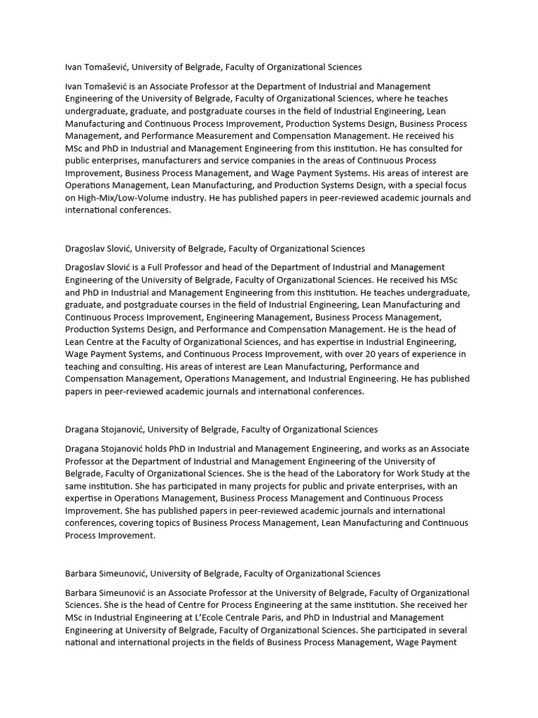 Narativne Biografije | PDF | Doctor Of Philosophy | Operations Management