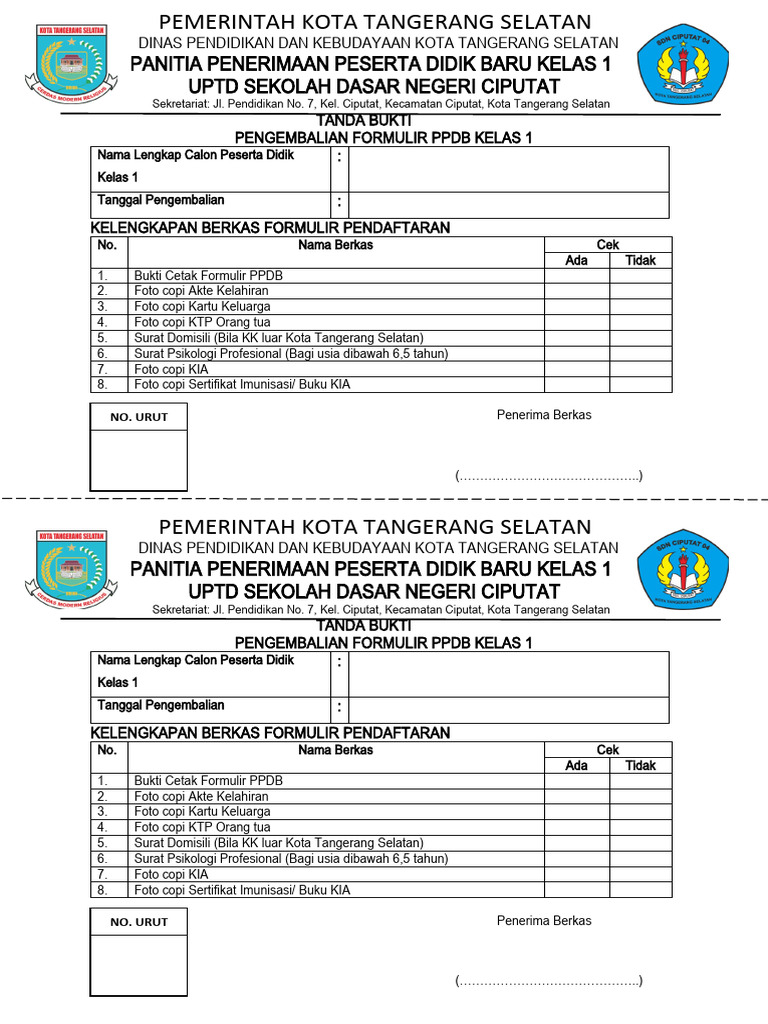 Bukti Pengembalian Berkas PPDB | PDF