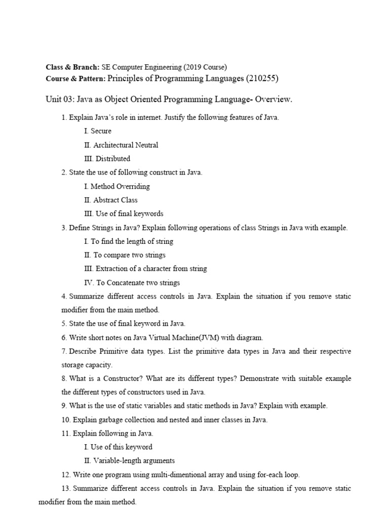 PPL Question Bank For EndsemExam | PDF | Method (Computer Programming ...