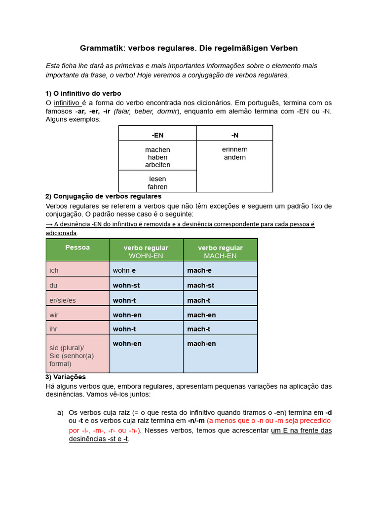 Skript 2.1 - Regelmasige Verben - Docx 1 | PDF | Famílias linguísticas | Idiomas