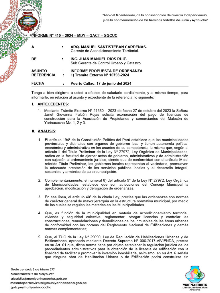 Informe N°410-2024 - Licencia de Edificacion Mod. A - Te - 10798 - 2024 | PDF | Planificación ...