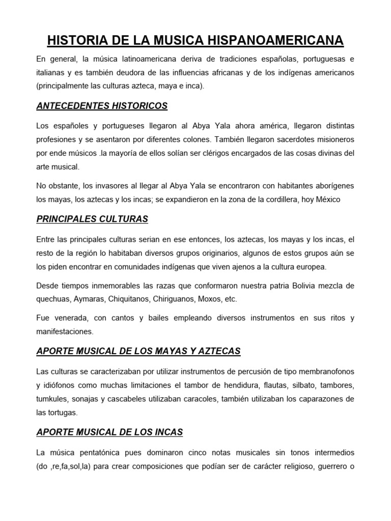 HISTORIA DE LA MUSICA HISPANOAMERICANA | Descargar gratis PDF ...