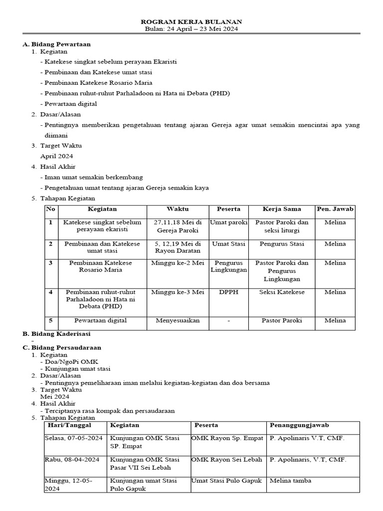 Program Kerja Bulanan (Mei) | PDF
