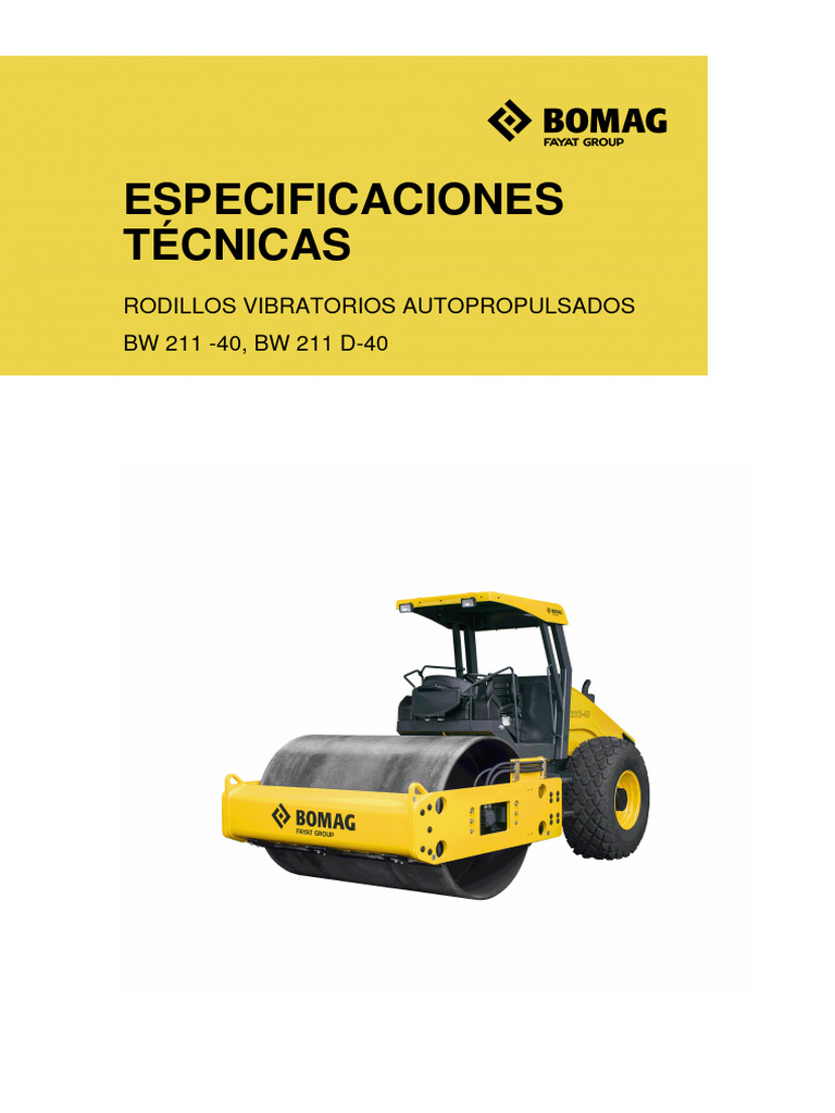 Especificaciones Rodillos BOMAG BW 211 | PDF | Cantidades fisicas ...