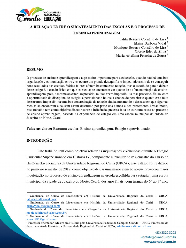 Sucateamento Escolar e Ensino-Aprendizagem | PDF | Aprendizado | Escolas