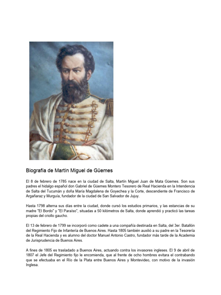 Biografía de Martín Miguel de Güemes | PDF | Conflictos del segundo milenio