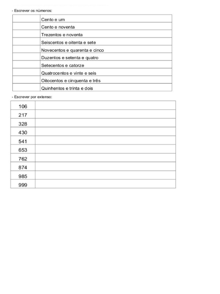 Atividade Numeros Por Extenso | PDF