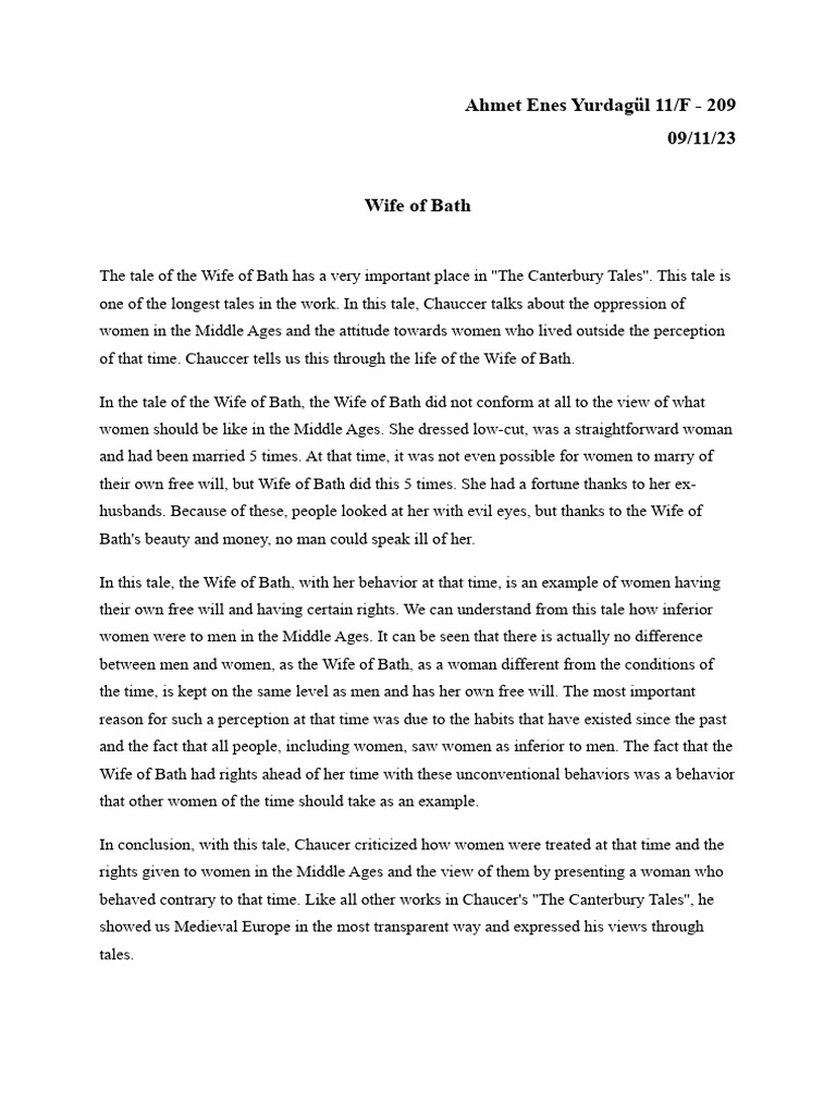 Wife of Bath Essay | PDF