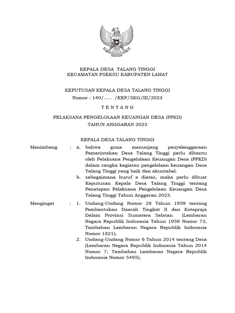 Contoh SK PPKD Tahun 2024 | PDF