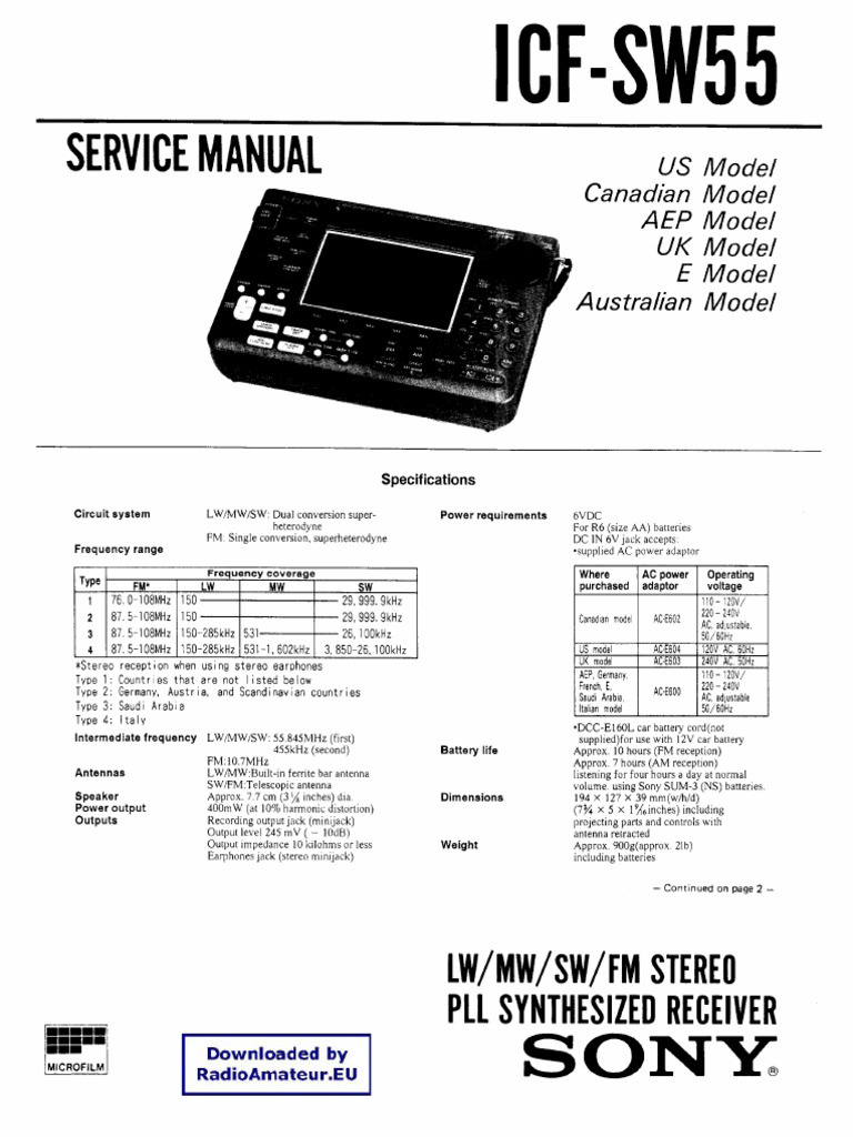 Sony ICF-SW55 Radio Service Manual | PDF