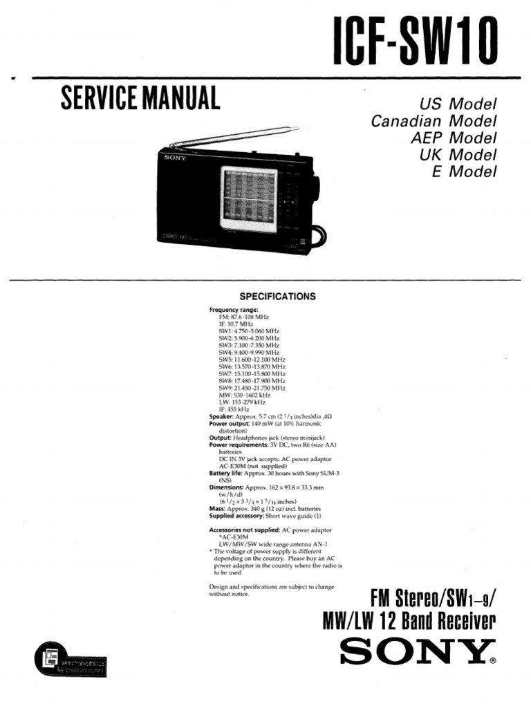 sony icf-sw10 service manual radio | PDF
